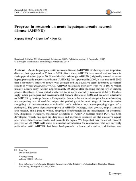 Progress In Research On Acute Hepatopancreatic Necrosis Disease Ahpnd Pdf Bacteriophage