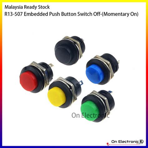 R13 507 Ms 327 Embedded Push Button Switch Off Momentary On 2 Pin 3A 250Vac Red Green Yellow