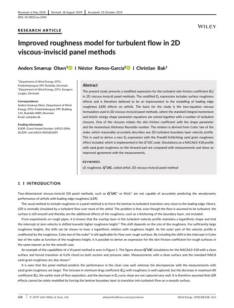Pdf Improved Roughness Model For Turbulent Flow In 2d Viscous‐inviscid Panel Methods