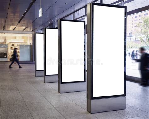 Mock Up Blank Banners Display In Public Building With People Stock