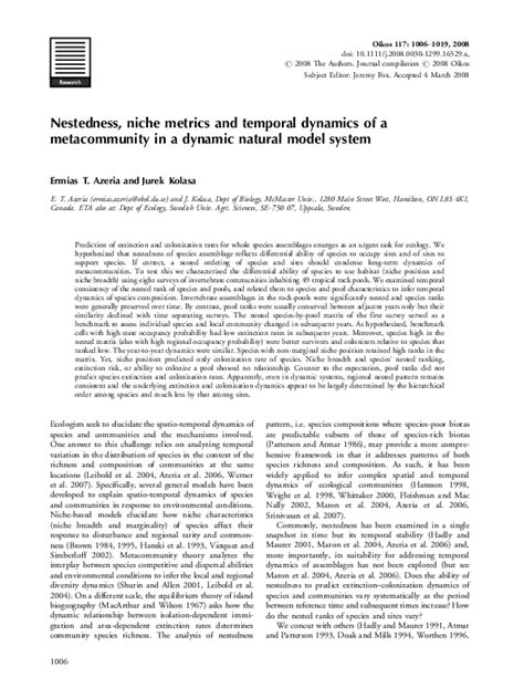 Pdf Nestedness Niche Metrics And Temporal Dynamics Of A