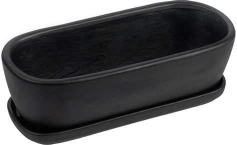 Myt 14 Inch Oval Modern Matte Black Ceramic Succulent