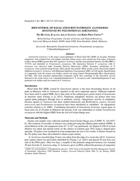 Pdf Biocontrol Of Basal Stem Rot Pathogen Ganoderma Boninense By