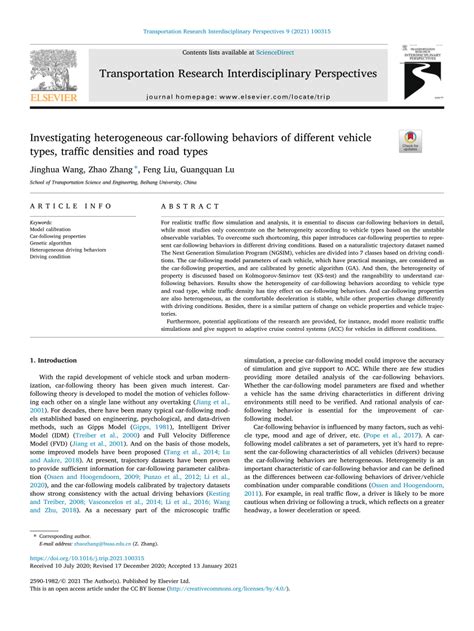 Pdf Investigating Heterogeneous Car Following Behaviors Of Different