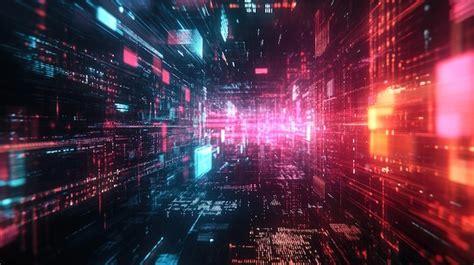 Glowing Futuristic Neon Digital Lines Illuminating The Dark Premium