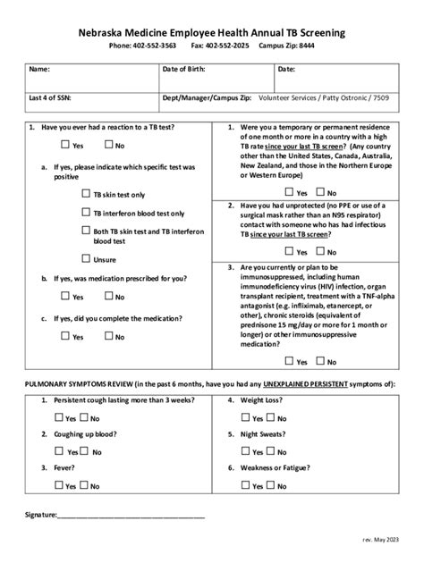 Fillable Online Nebraska Medicine Employee Health Annual TB Screening