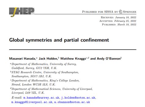 paper of masanori hanada on spontaneous symmetry breaking in gauge