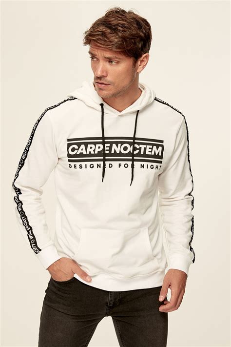 Trendyol Man Beyaz Erkek Sweatshirt Kanguru Cepli Kapüşonlu Baskılı