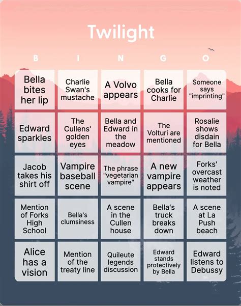 Twilight Bingo Card Template Bingo Card Creator