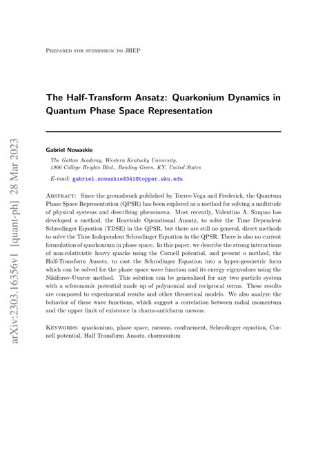 Pdf The Half Transform Ansatz Quarkonium Dynamics In Quantum Phase Space