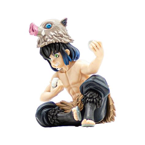 Demon Anime Slayer Hashibira Inosuke Eating Sitting Perching Rice Balls
