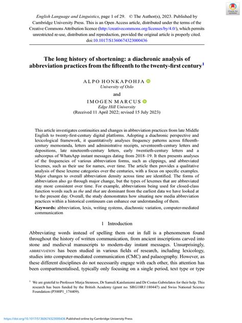 The Long History Of Shortening A Diachronic Analysis Of Abbreviation Practices From The
