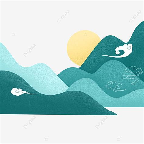 바다 풍경 일러스트 파도와 하늘에 태양 배경 Png 및 Psd