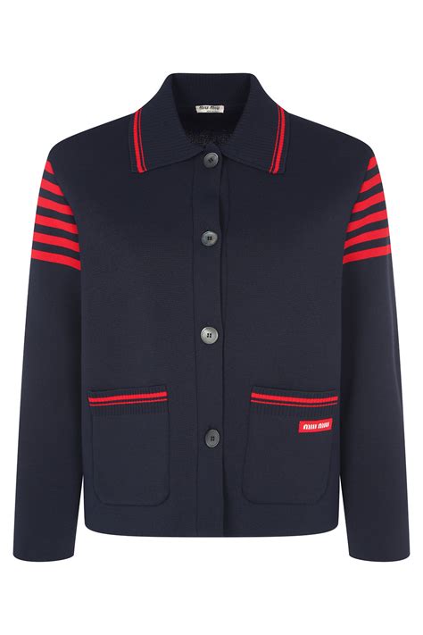 Кардиган Miu Miu Кардиган Темно синий на Babochka Ru Miu Miu Varsity Jacket Knitted Cardigan