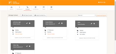 past projects contacts management system