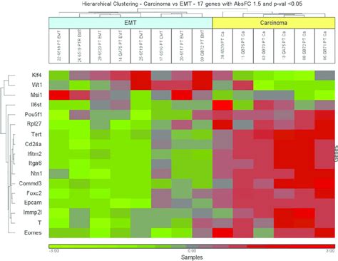 unsupervised hierarchical clustering of carcinoma versus emt scaled