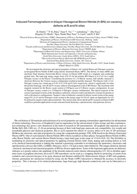 Pdf Induced Ferromagnetism In Bilayer Hexagonal Boron Nitride H Bn On Vacancy Defects At B