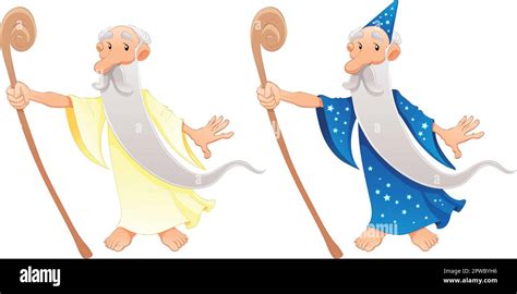 Two Types Of Wizard Funny Cartoon And Vector Characters Stock Vector