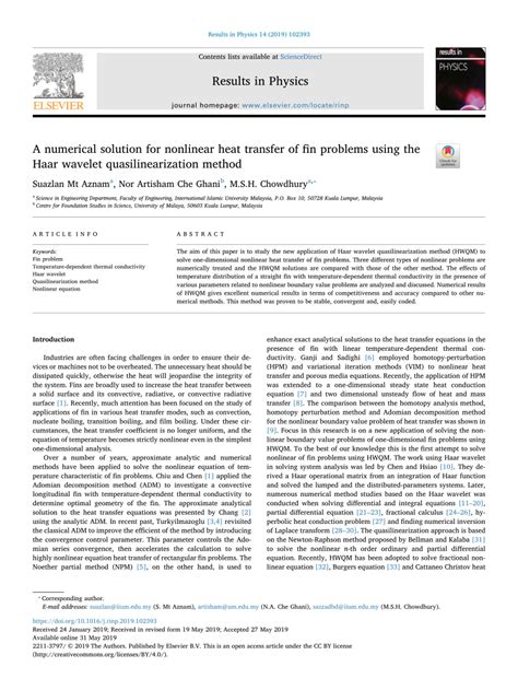 Pdf A Numerical Solution For Nonlinear Heat Transfer Of Fin Problems
