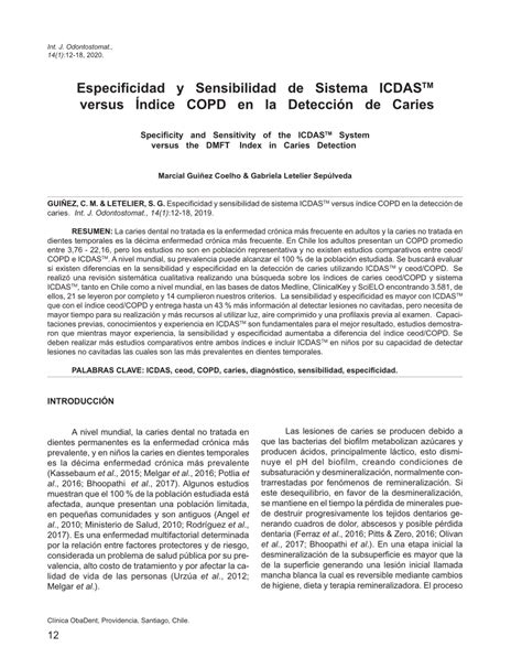 Pdf Specificity And Sensitivity Of The Icdas Tm System Versus The Dmft Index In Caries Detection