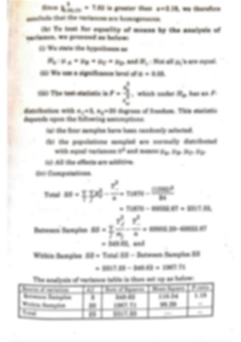 Solution Analysis Of Variance 8 Solved Problems With Part A B And C