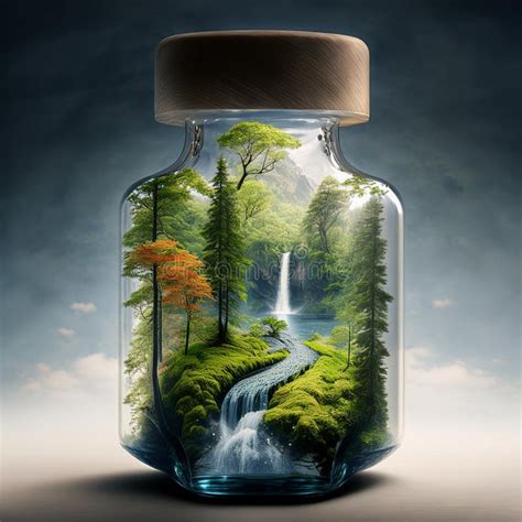 Fantasy Forest Landscape With Cottage Waterfall And River Inside A