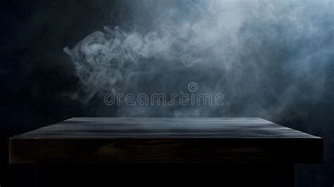 Generative Ai On A Black Background An Empty Wooden Table With Smoke