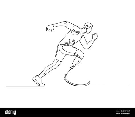 Continuous Single Line Drawing Of A Determined Athlete With Prosthetic