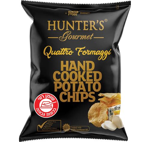 צ'יפס מבית Hunter's Gourmet בעבודת יד בטעם קוואטרו פורמאגי - 125 גרם ...