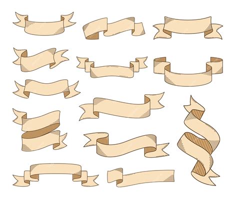 빈티지 리본 배너 컬렉션 제목 인증서 텍스트에 적합한 빈 리본 배너 그림 프리미엄 벡터
