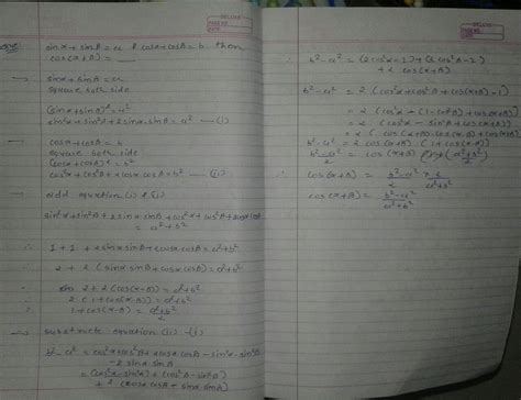 Sin Alpha Sin Beta A And Cos Alpha Cos Beta B Then Cos Alpha Beta