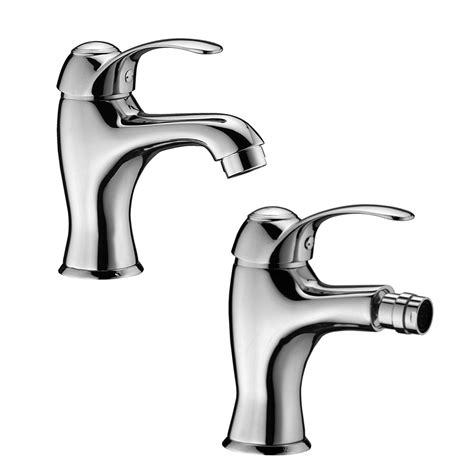 Set Miscelatori Lavabo E Bidet Con Scarico Automatico In Ottone Cromato