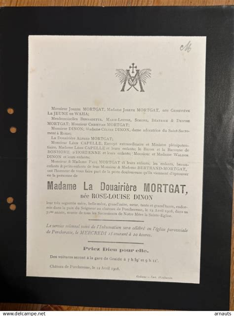 Todesanzeige Madame La Douairiere Mortgat Nee Rose Dinon 18371908