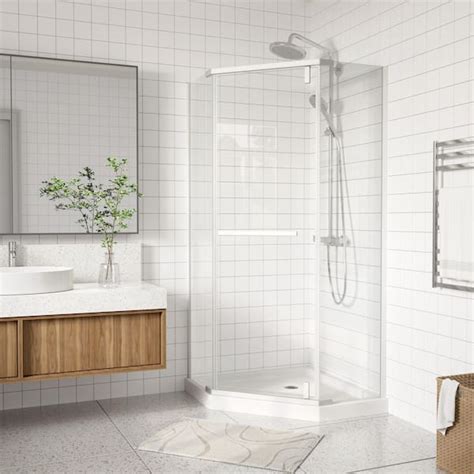 Imperiol 36 In W X 72 In H Neo Angle Pivot Frameless Corner Shower