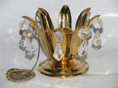 Ct Gold Plated Candlestick Candle Stick W Glass Prisms Sweden Label