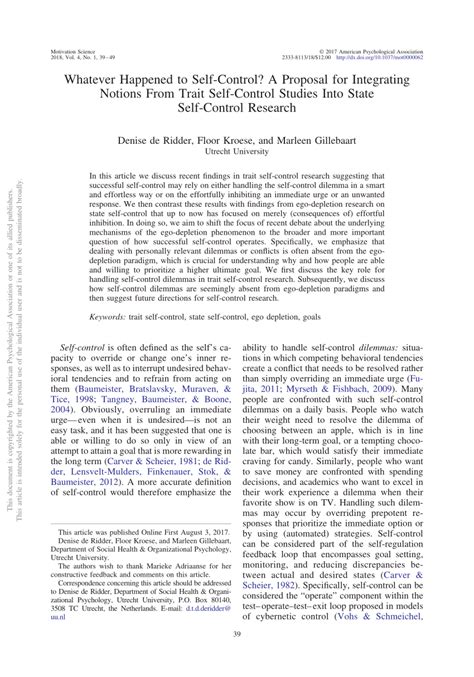 Whatever Happened To Self Control A Proposal For Integrating Notions