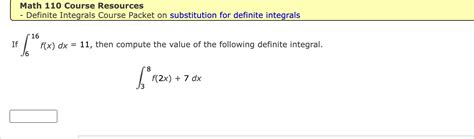 Solved Math 110 Course Resources Definite Integrals Course