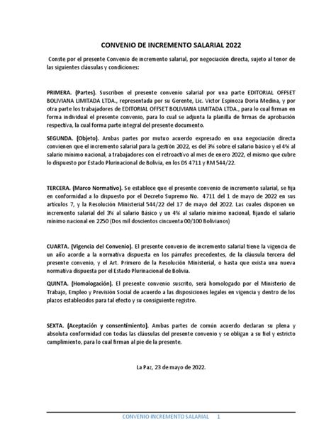 Convenio De Incremento Salarial 2020 Ejemplo Pdf Salario