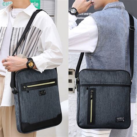 리암 스퀘어 사각 빈티지 정장 캐주얼 남자 숄더 크로스백 데님 배색 천가방 대학생 직장인 출근룩 데일리 가방