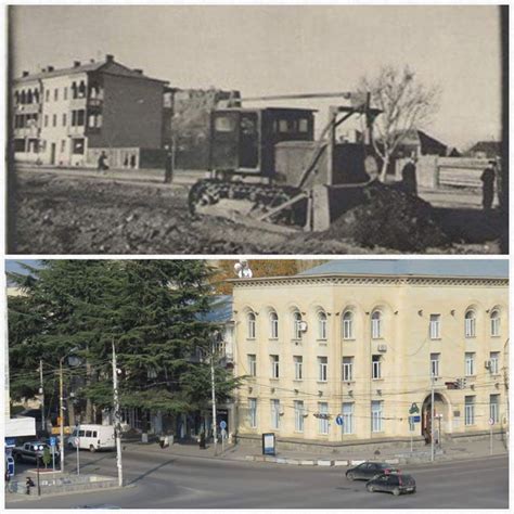 გორის ცენტრალური მოედანი დღეს და 67 წლის წინ გორის მაცნე