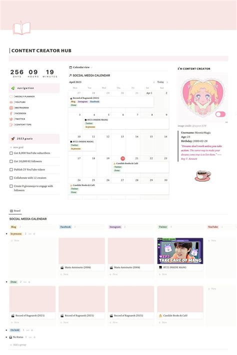 Free Content Creator Notion Template Simply Sweet Theme Social