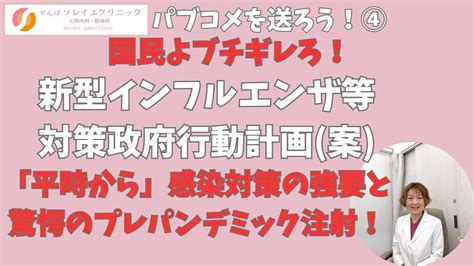 国民よブチギレろ！「平時」からの感染対策の押し付けと「プレパンデミック注射」！新型インフルエンザ等対策政府行動計画案にパブコメを送ろう！④