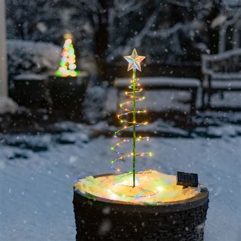 2 Ft Outdoor Solar Pre Lit Led Spiral Christmas Tree Set Of 2