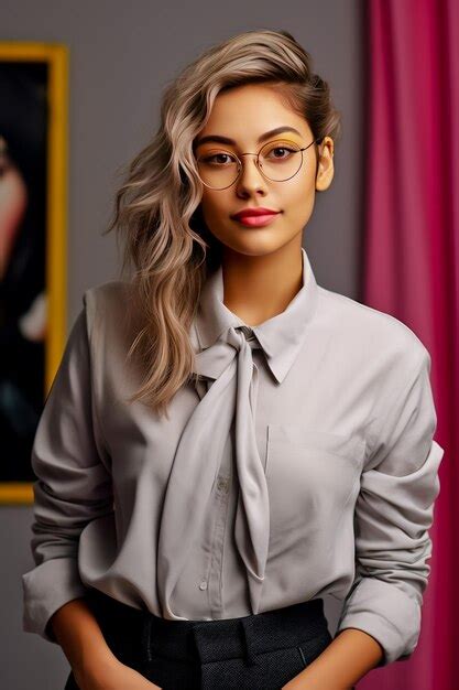 Premium Photo Japanese Woman Wearing Glasses With Gray Shirt In Office