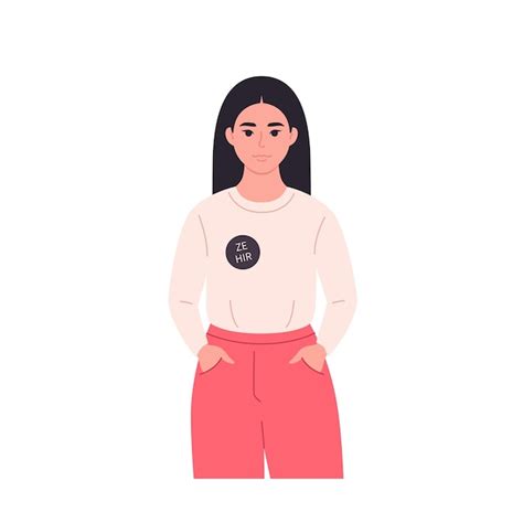 Premium Vector Young Character With Gender Pronouns Pin She He