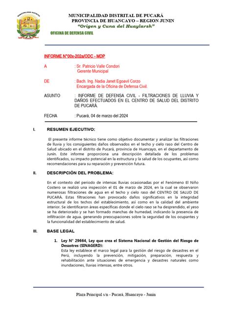 Informe Defensa Civil Posta Medica Pdf Reducción De Desastres