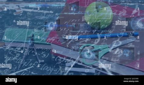 Image Of Mathematical Equations And Data Processing Over Books Stock