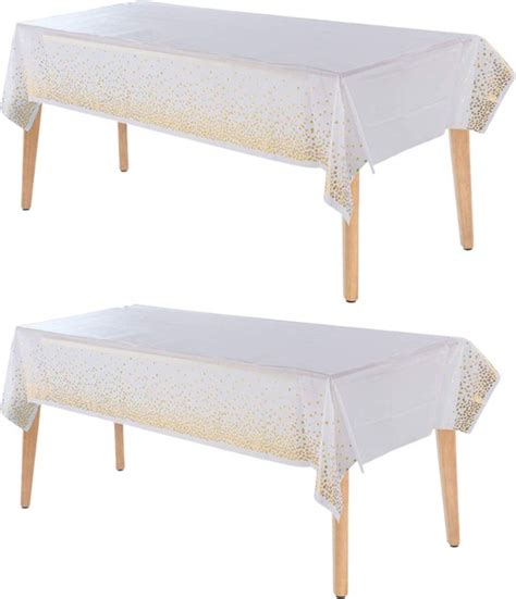 Festivz 2x Wit Goud Confetti Plastic Wegwerp Tafelkleed Versiering Set Verjaardag