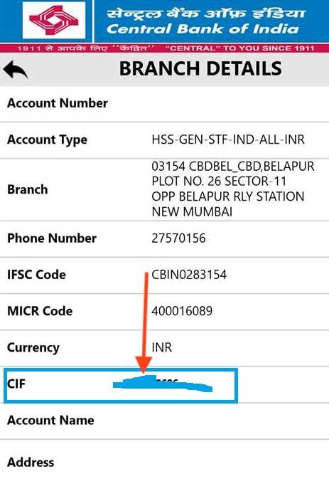 How To Know CIF Number In Central Bank Of India Account Online