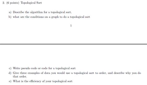 solved 2 6 points topological sort a describe the